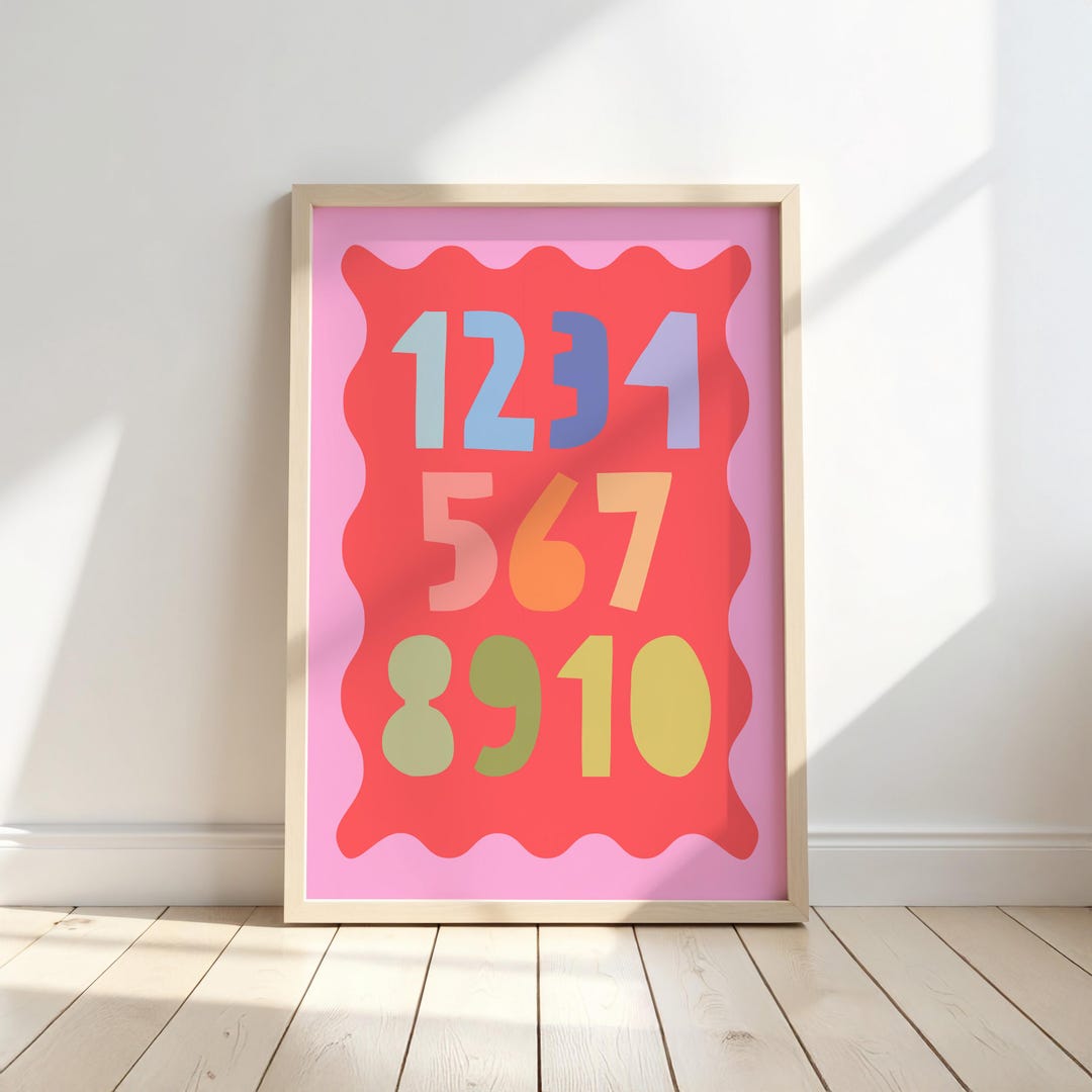 Cheerful Numbers Print, Bold Educational Wall Art for Eclectic Kids ...