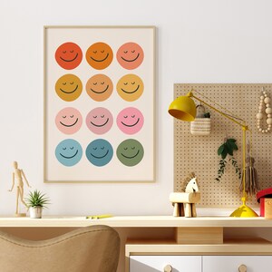 Retro Smiley Face Poster, Kids Rainbow Print, Playroom Gallery Wall ...