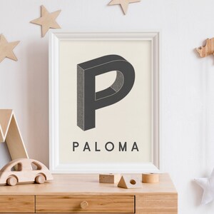 Custom Digital Print, Kids Name Art, Personalized Initials, Retro ...