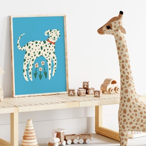 Fun Dalmatian Poster, Retro Animal Kids Print, Blue Spotted Dog Picture ...