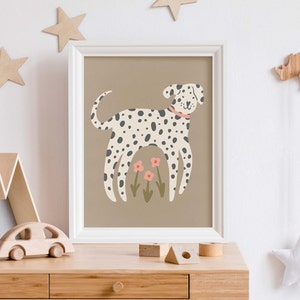 Cute Dalmatian Print, Boho Kids Wall Art, Whimsical Dog Illustration ...