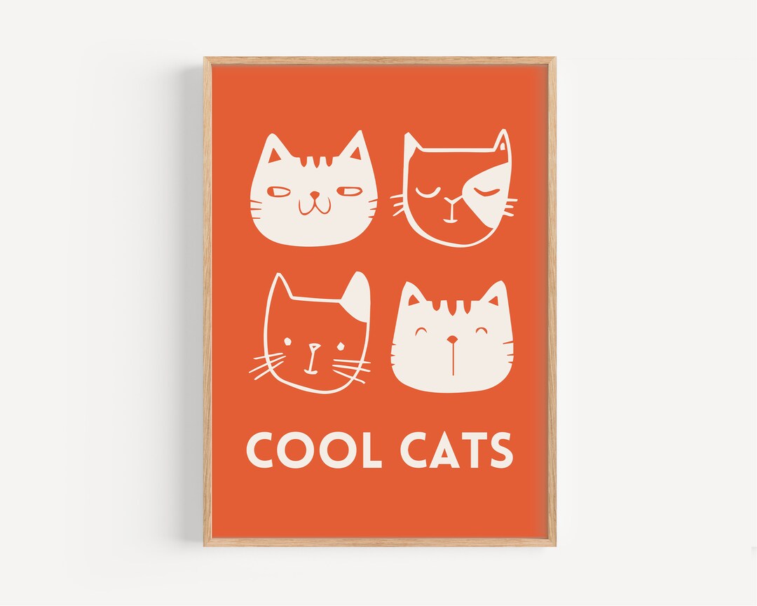 Cool Cat Print, Kids Wall Art, Colorful Playroom Print, Quirky Toddler ...