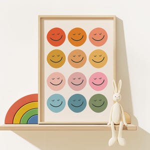 Retro Smiley Face Poster, Kids Rainbow Print, Playroom Gallery Wall ...