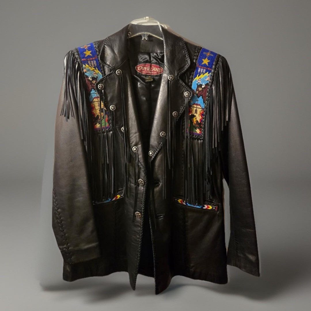 Overland Leather Jacket Blazer Lambskin Beaded 1300 Unisex 42 Made in ...