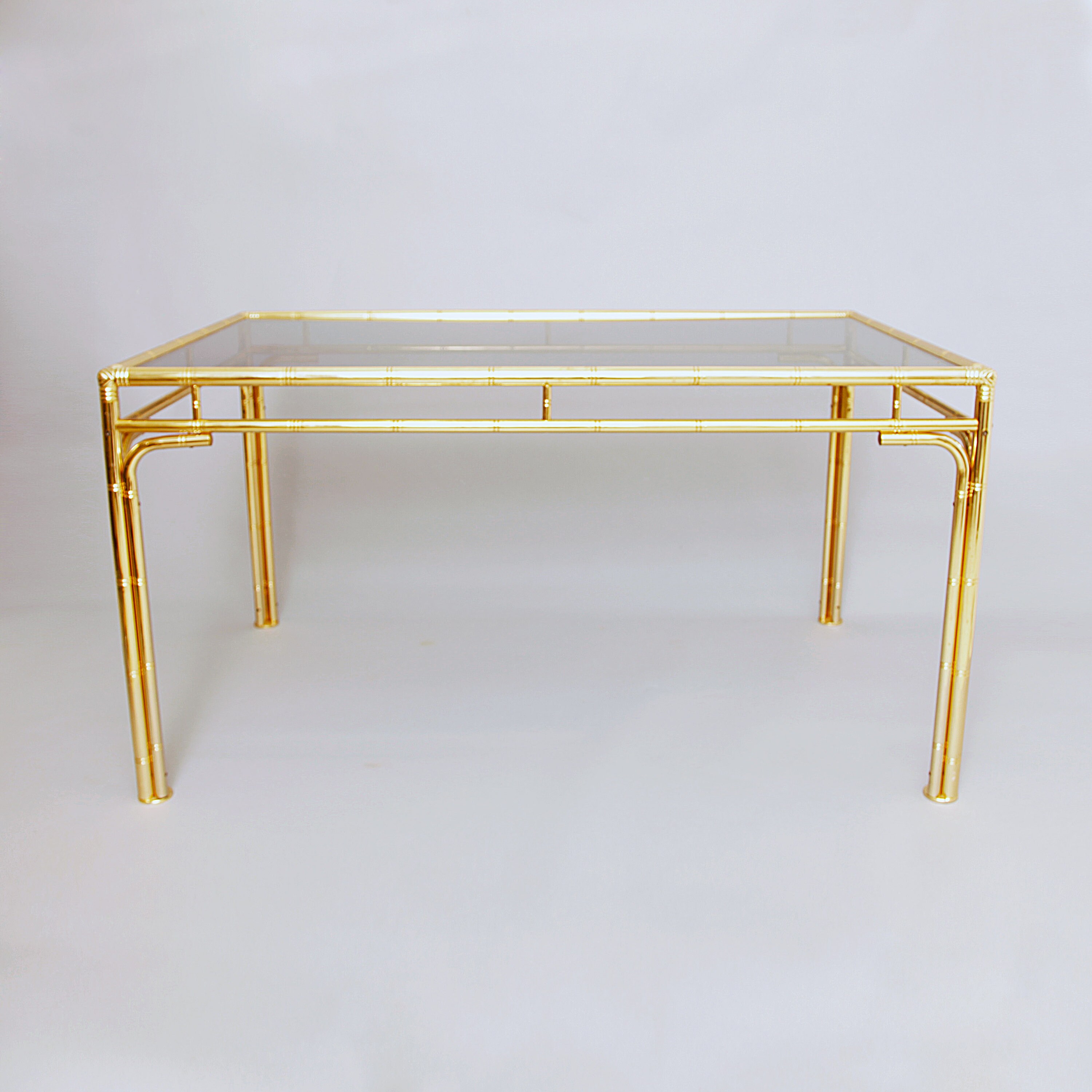 Brass Faux Bamboo Dining Table Glass Hollywood Regency Vintage Retro ...