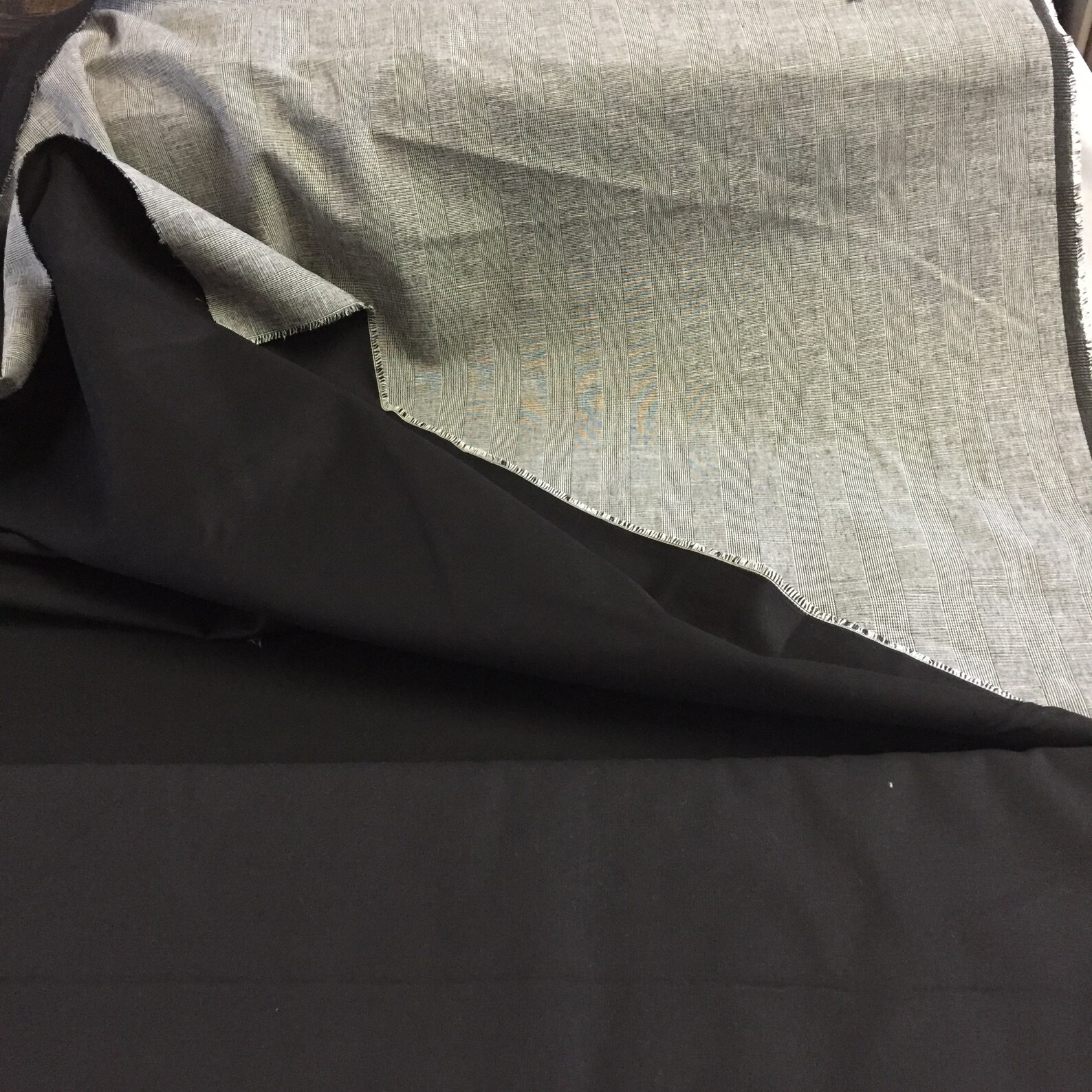 4-5m VINTAGE COTTON Duplex Black White Tartan Fabric Textile Roll ...