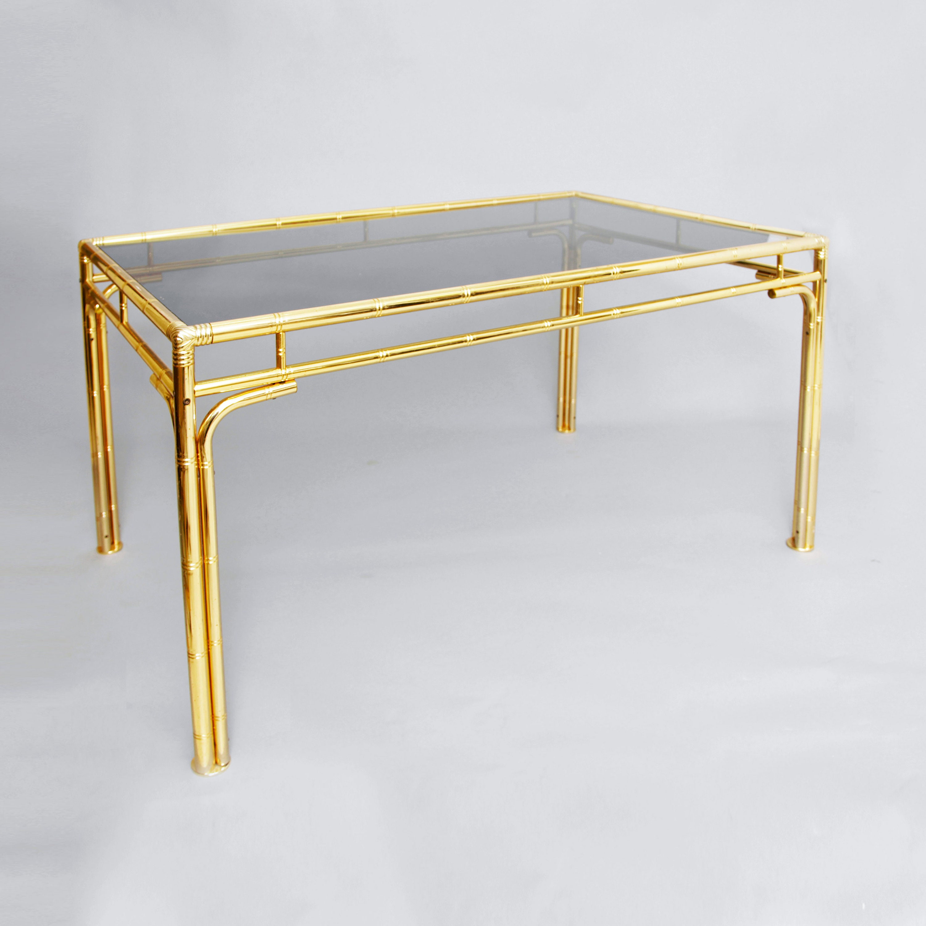 Brass Faux Bamboo Dining Table Glass Hollywood Regency Vintage Retro ...