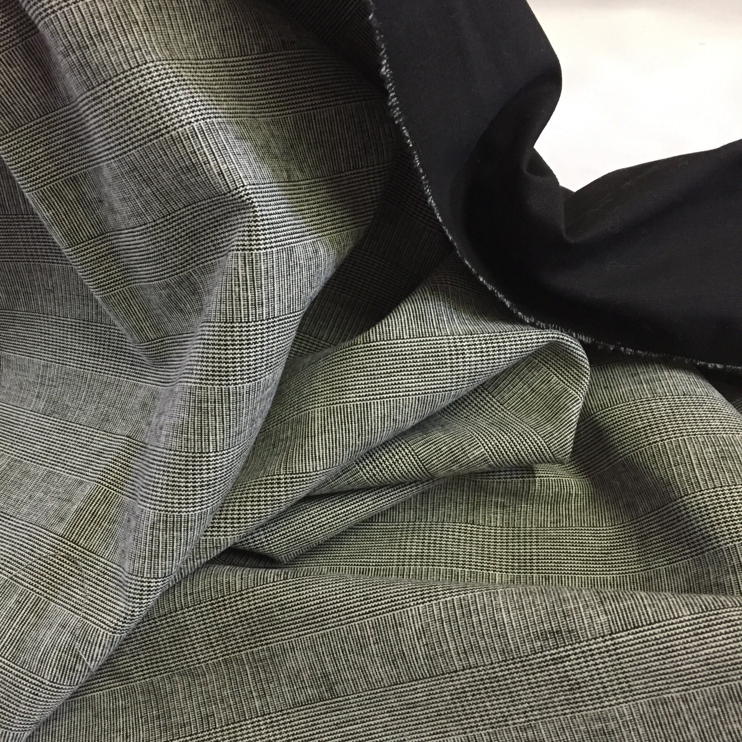 4-5m VINTAGE COTTON Duplex Black White Tartan Fabric Textile Roll ...