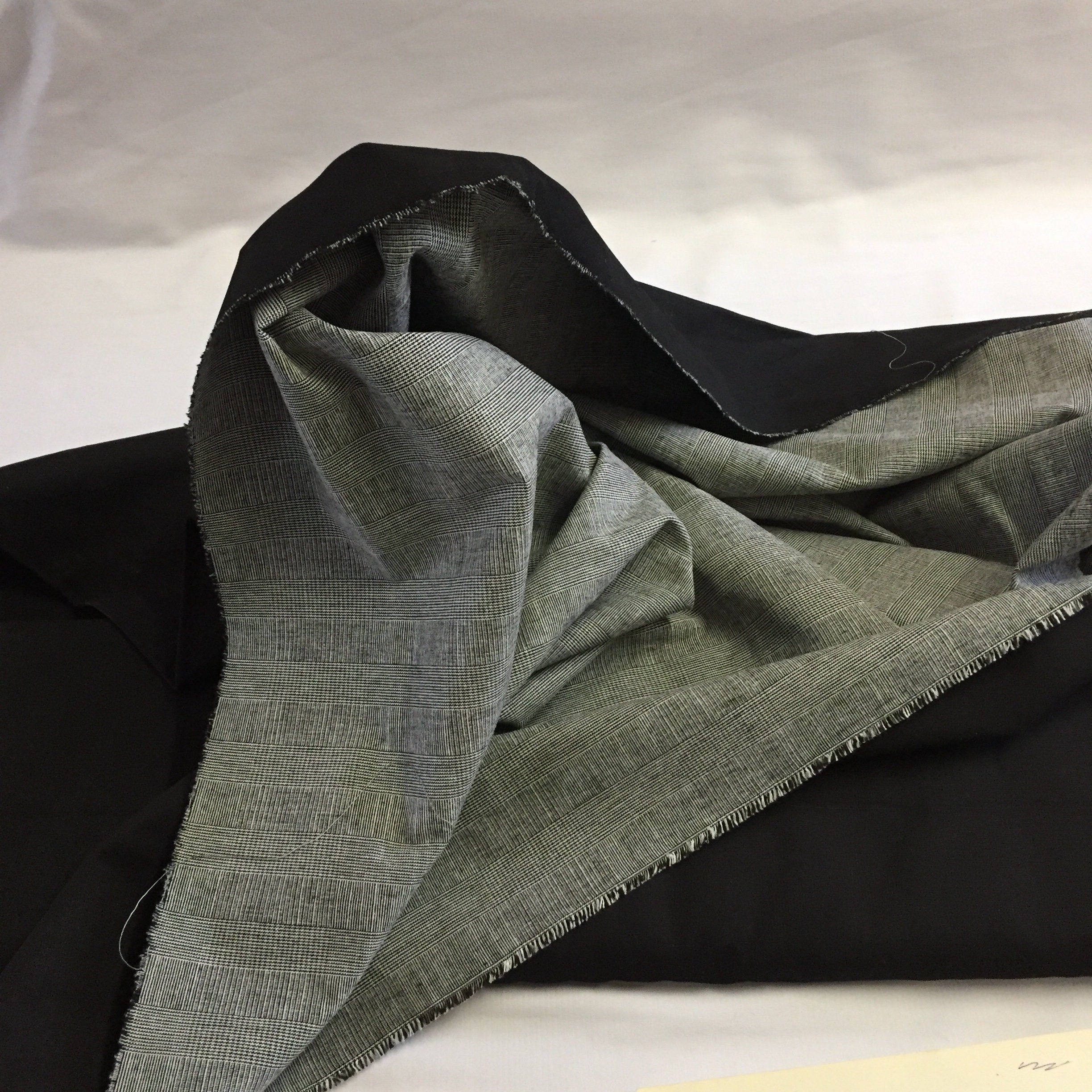 4-5m VINTAGE COTTON Duplex Black White Tartan Fabric Textile Roll ...