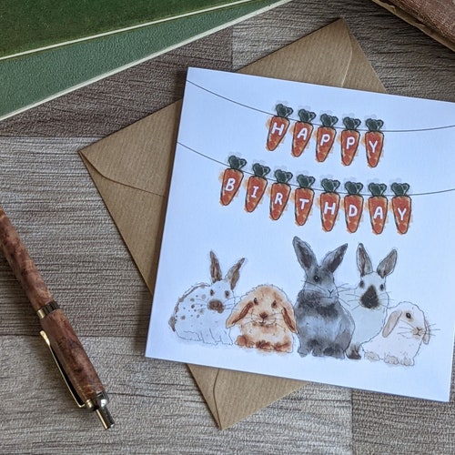 Birthday Card Greeting Card Rabbit Stationery Cartetu De - Etsy