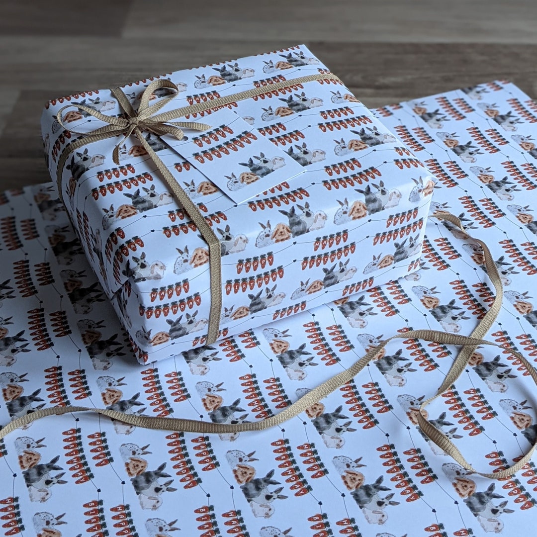 Bunny Rabbit Birthday Gift Wrap - Wrapping Paper and Gift Tag Set - Etsy