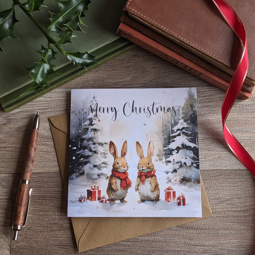Rabbit Christmas Card red Scarves - Etsy