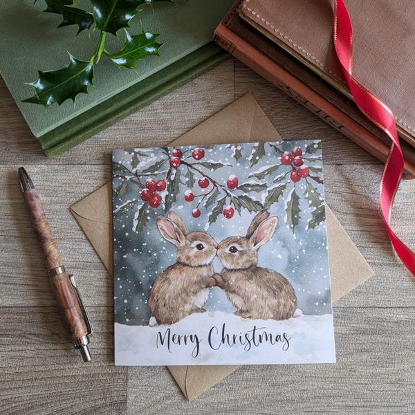 Bunny Christmas Card - Etsy