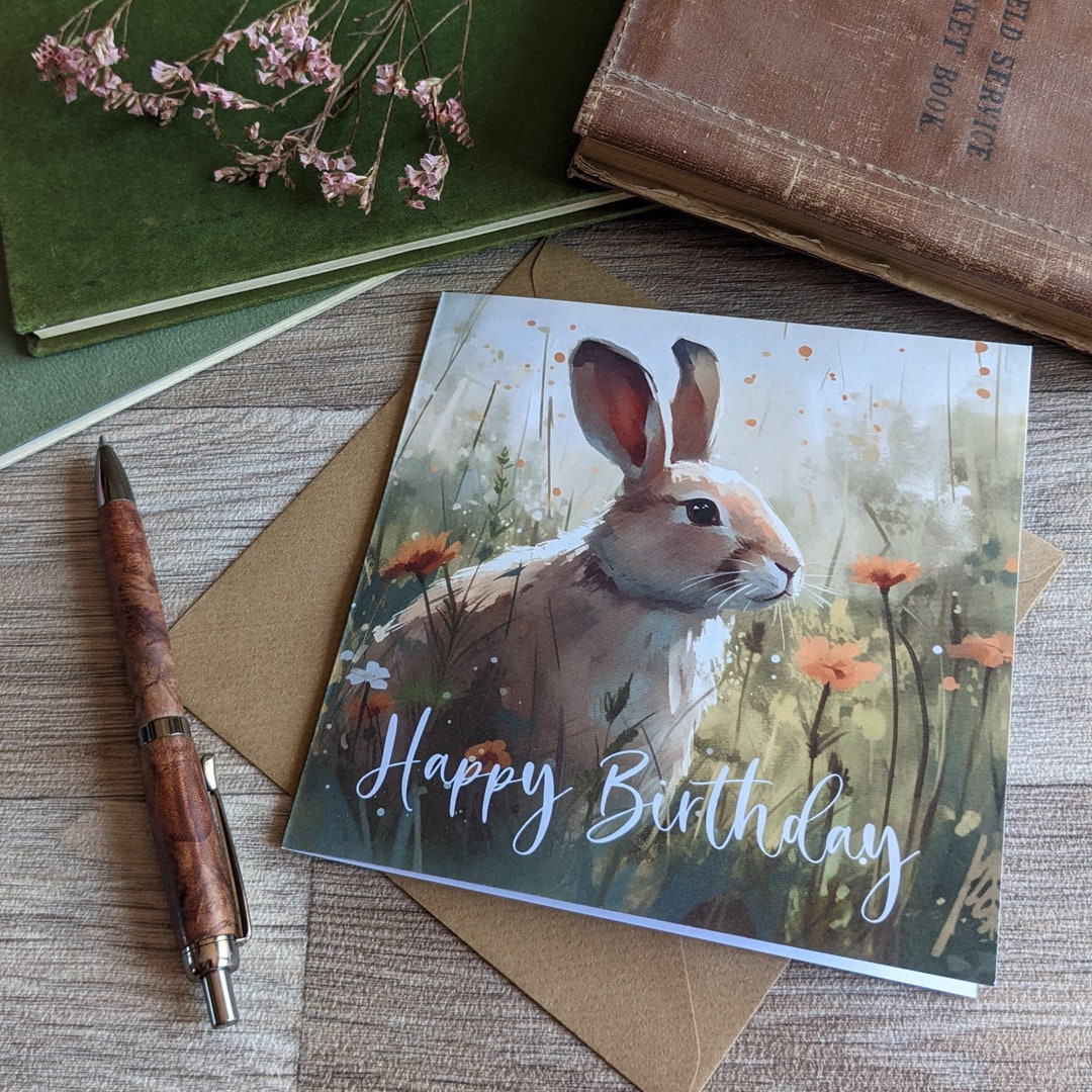 Rabbit Birthday Card (brown Bunny) - Etsy