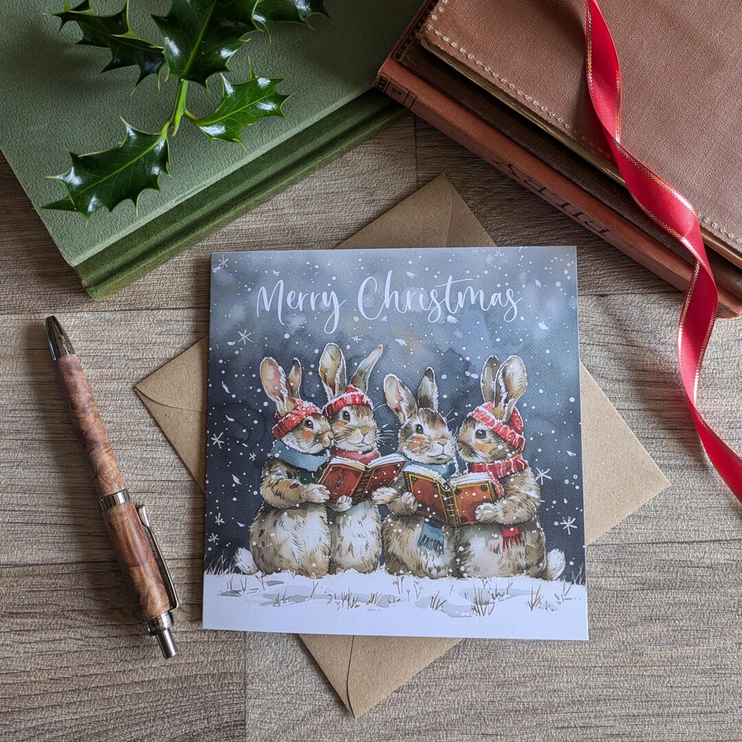 Rabbit Christmas Card rabbit Choir, Bunny Christmas Card, Rabbit Gifts ...