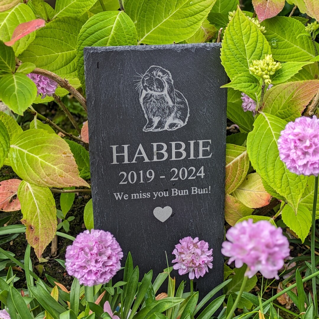Personalised Lop Eared Rabbit Slate Memorial Plaque, Pet Memorial ...
