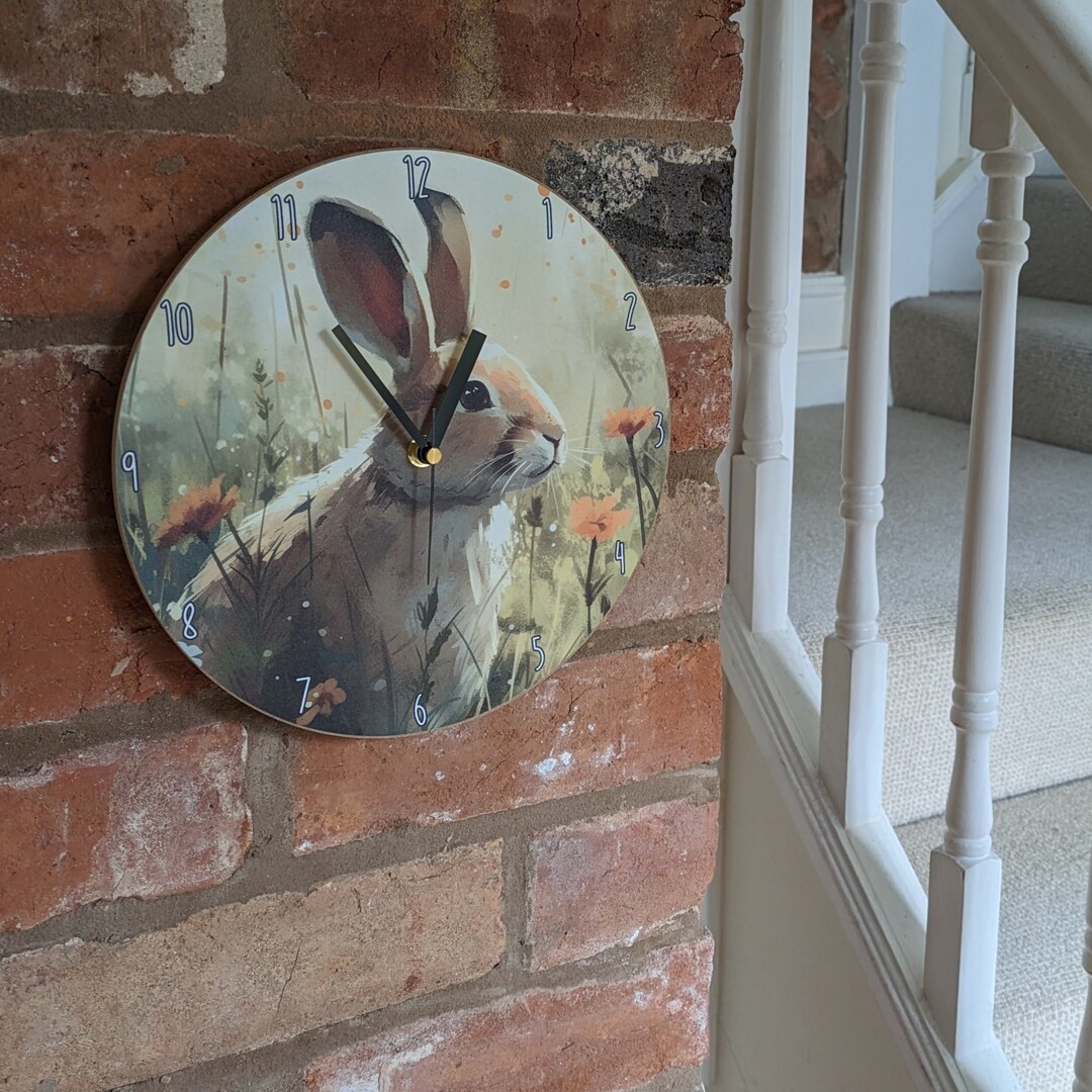 Rabbit Wall Clock (orange Flowers), Rabbit Gifts, Rabbit Lover, Bunny ...