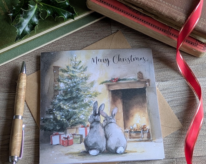 Rabbit Christmas Card (cosy Cuddles), Bunny Christmas Card, Rabbit ...