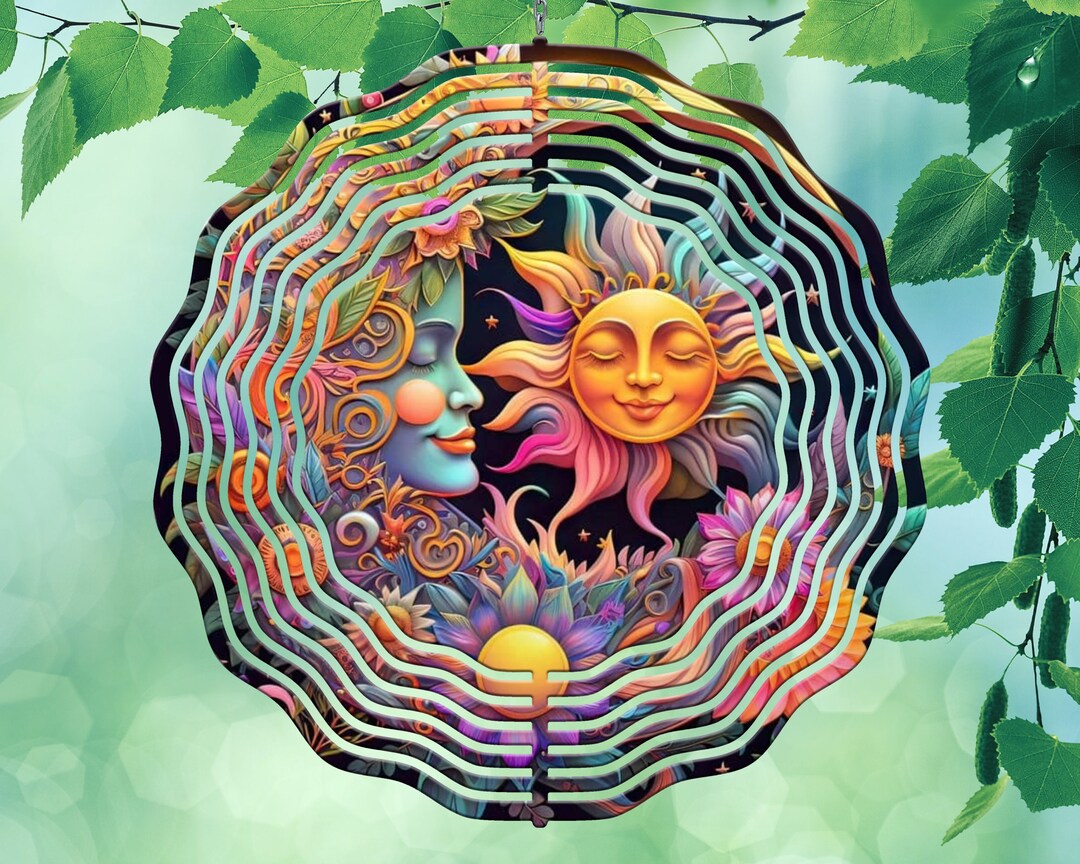 10 Inch Sun Moon Earth Sky Wind Spinner Yard Decor Aluminum Sublimated ...