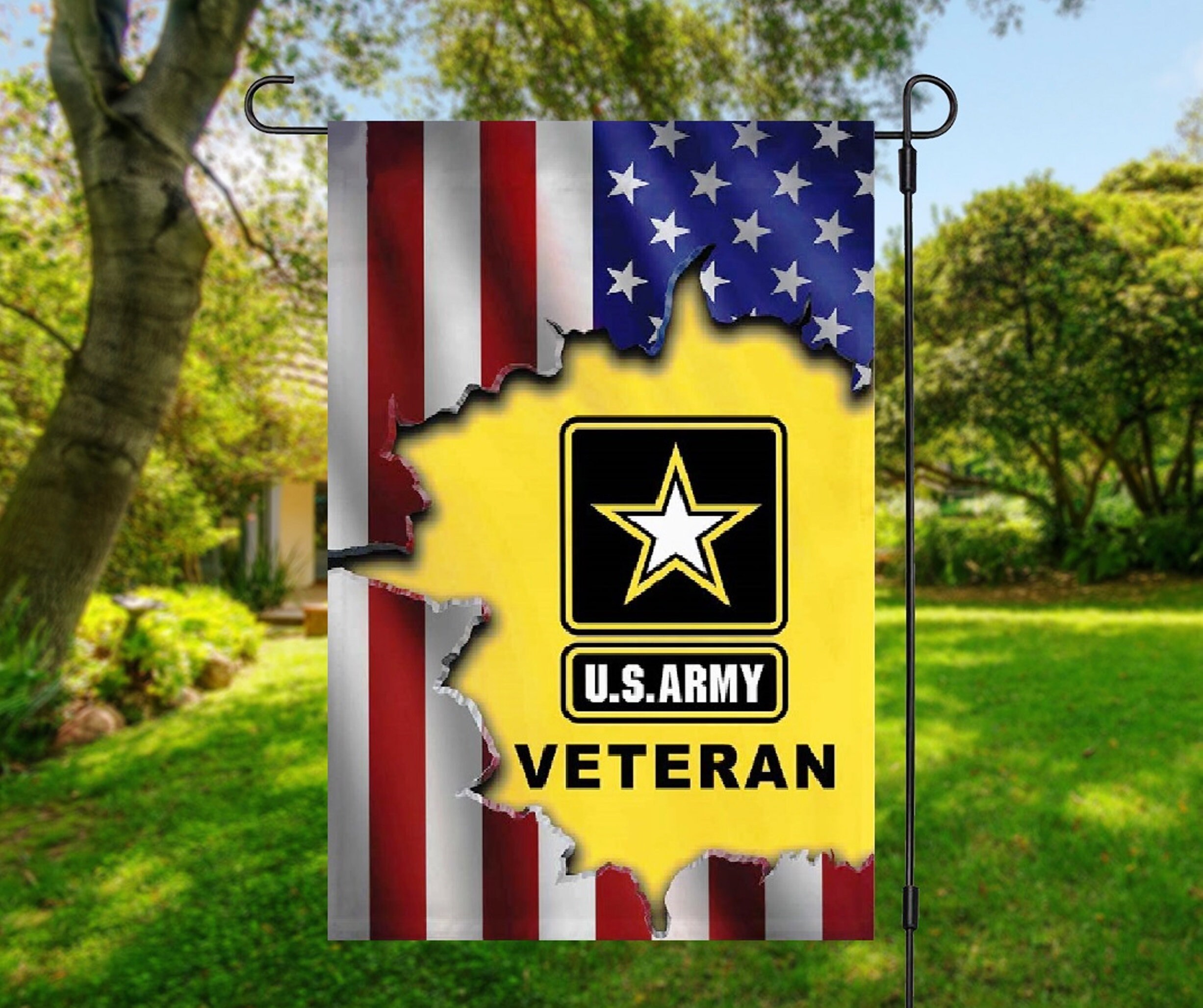 US Army Veteran in American Flag Sublimated Double Sided Deluxe Garden ...