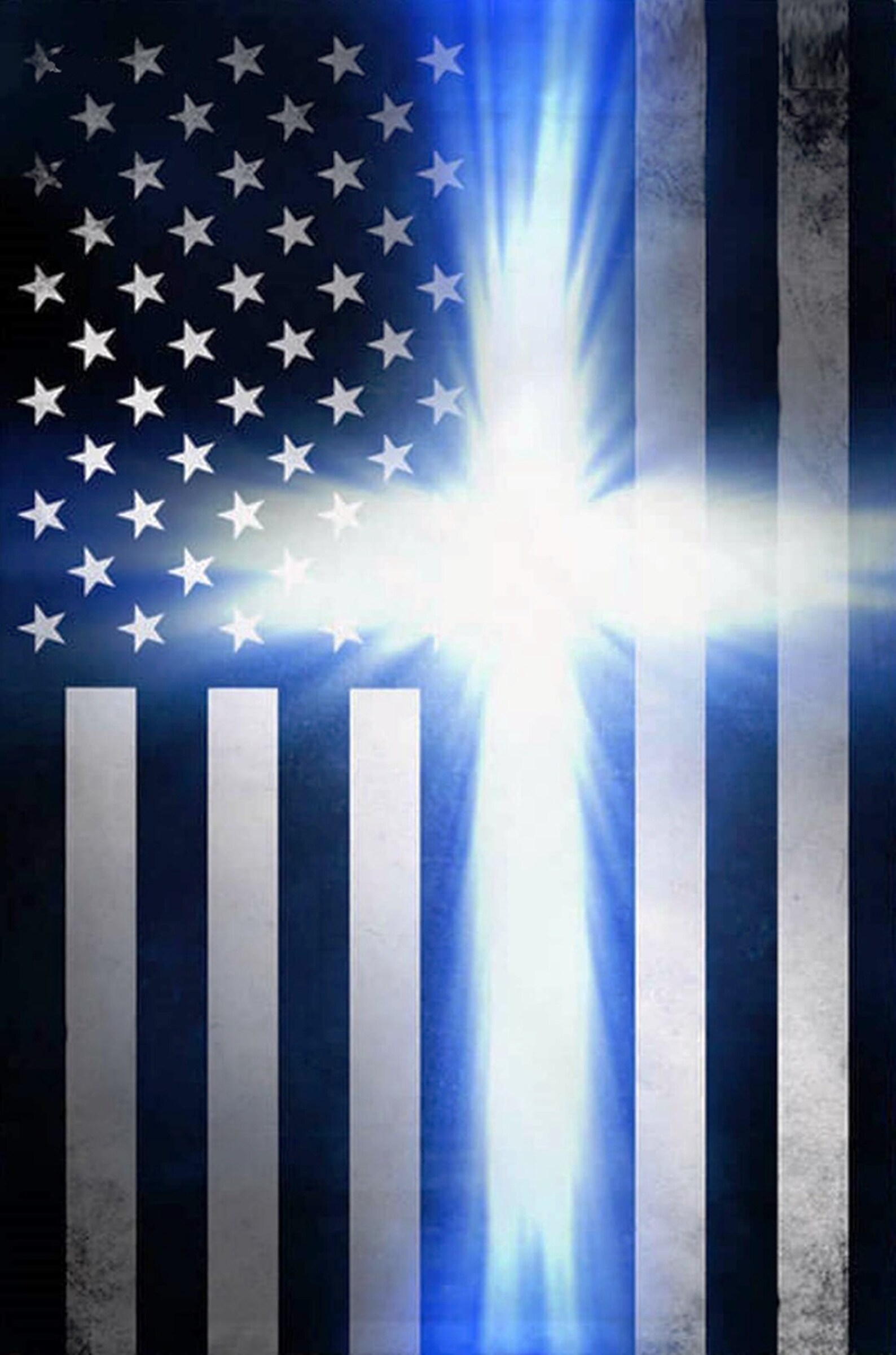 Christian Thin Blue Line Cross God Protected USA Sublimated Double ...