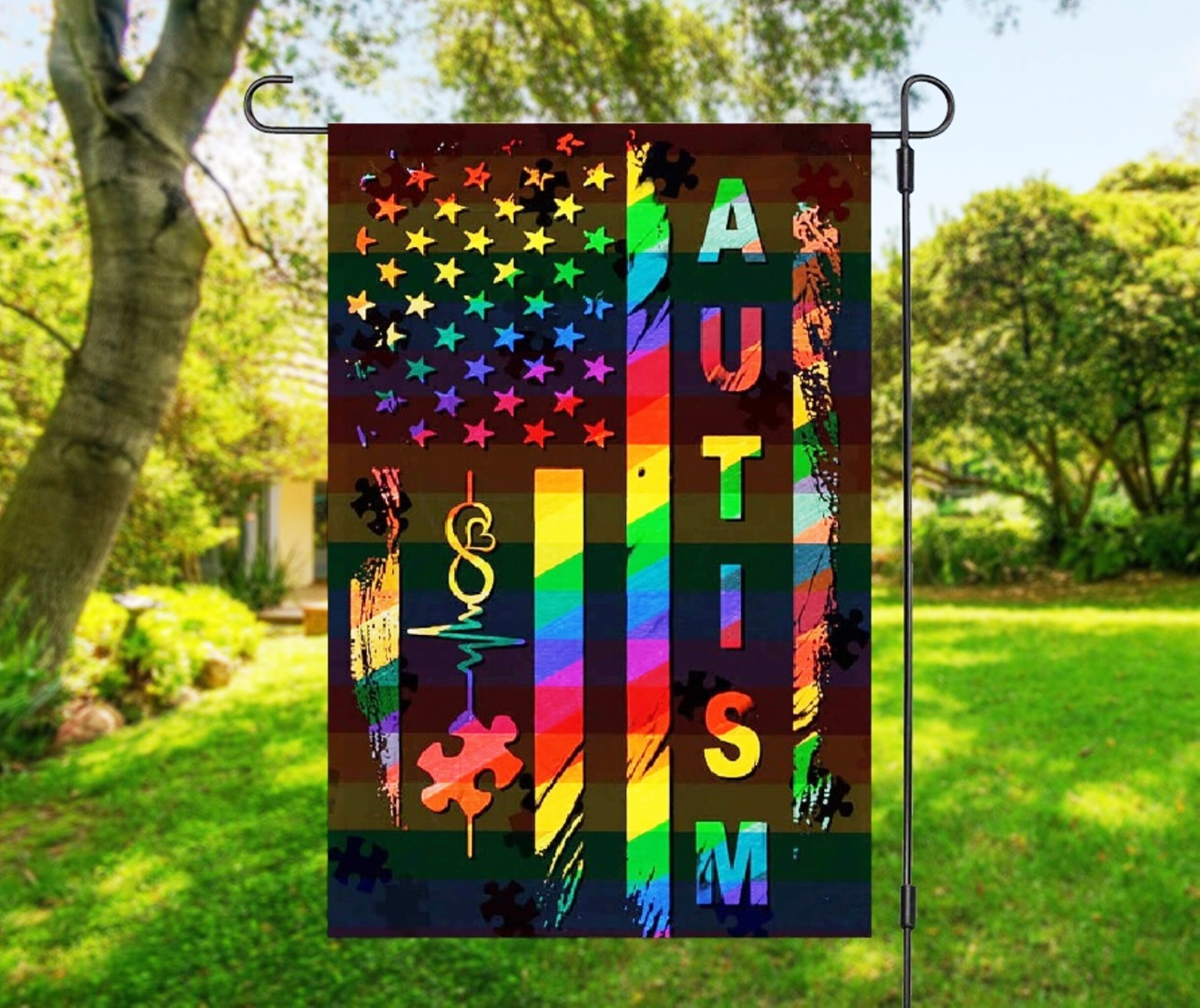 Autism American Flag Different Not Less Sublimated Double Sided Deluxe ...