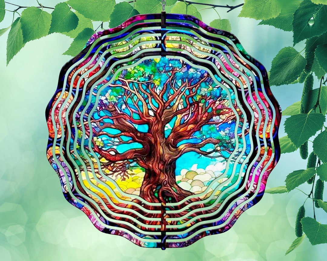 10 Inch Colorful Tree of Life Hanging Wind Spinner Yard Decor Aluminum ...