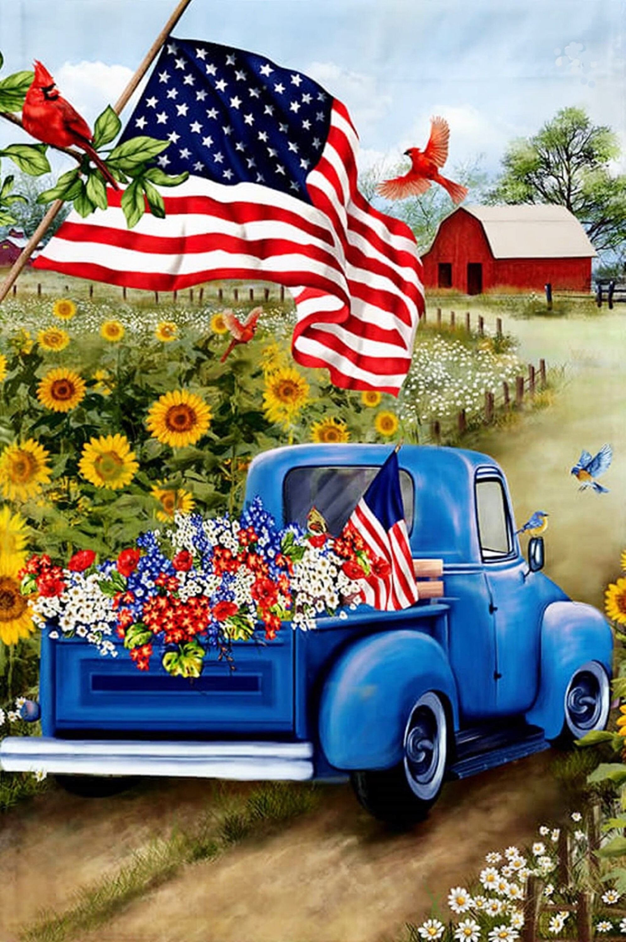 American Flag Pick up Truck Patriotic Sublimated Double Sided Deluxe ...