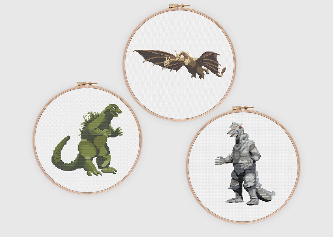Godzilla & Rivals Cross Stitch Patterns: Mechagodzilla, King Ghidorah ...
