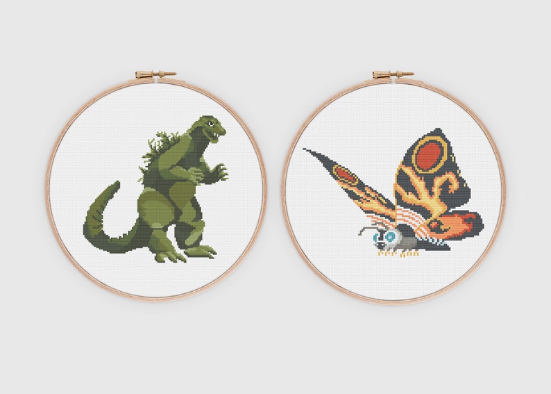 Godzilla Versus Mothra Modern Cross Stitch Pattern: Instant - Etsy