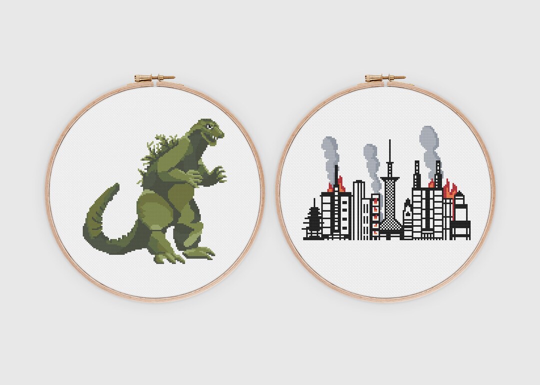 Godzilla Takes Tokyo Modern Cross Stitch Pattern: Instant Digital ...