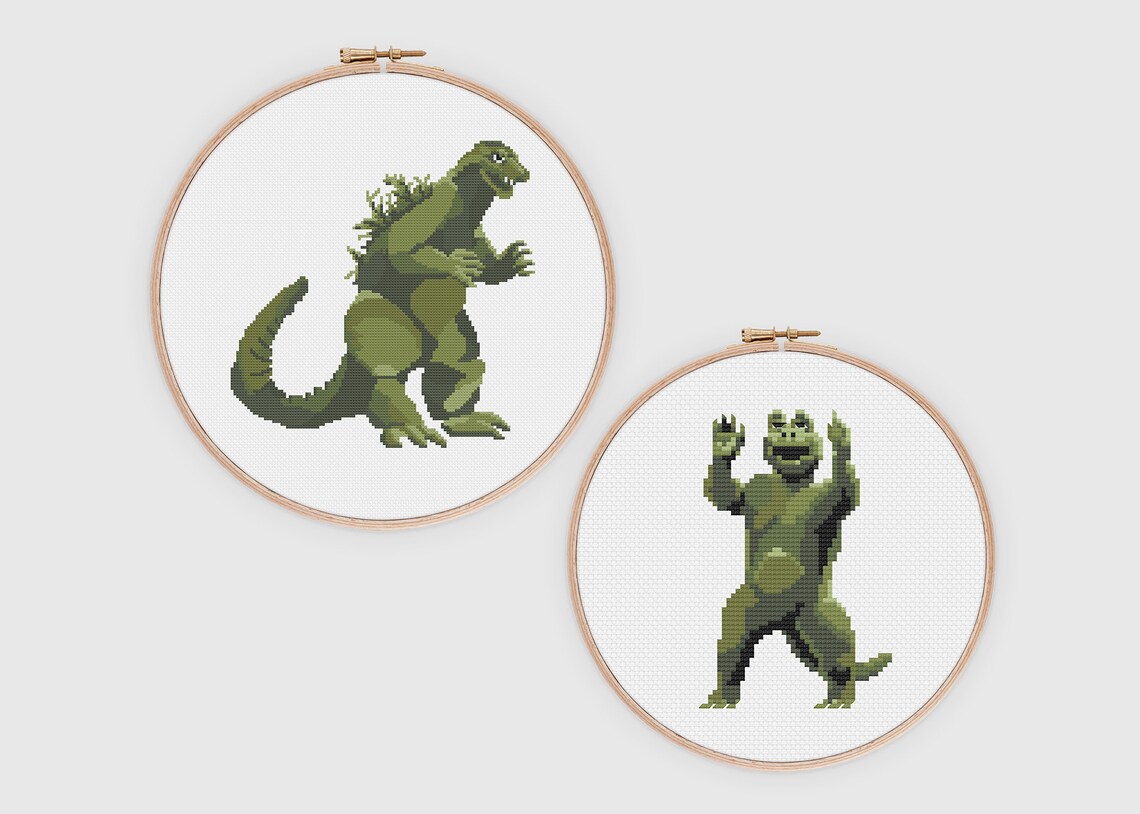Godzilla & Minilla Modern Cross Stitch Pattern: Instant | Etsy
