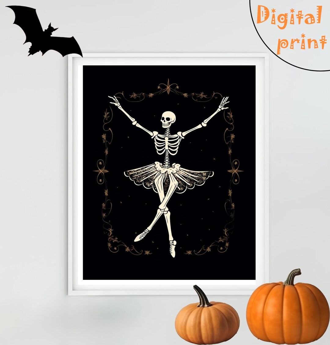 Halloween Ballerina Skeleton Digital Print/halloween Printable Art/home ...