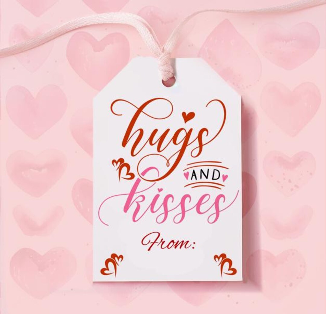PRINTABLE Valentines Day Class Gift Tag/kids Valentine Day Gift Hugs ...