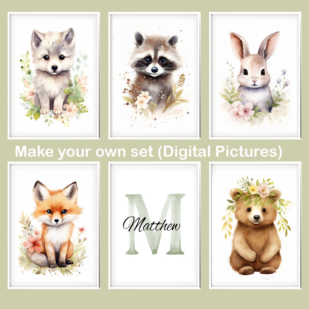 PRINTABLE ART 1 Day / Custom Woodland Cute Animals Wall Art Print ...