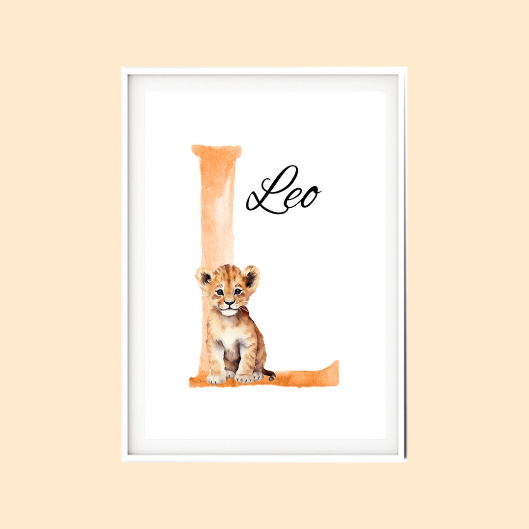 Personalized Watercolor Baby Lion Cub Letter and Name Print/printable ...