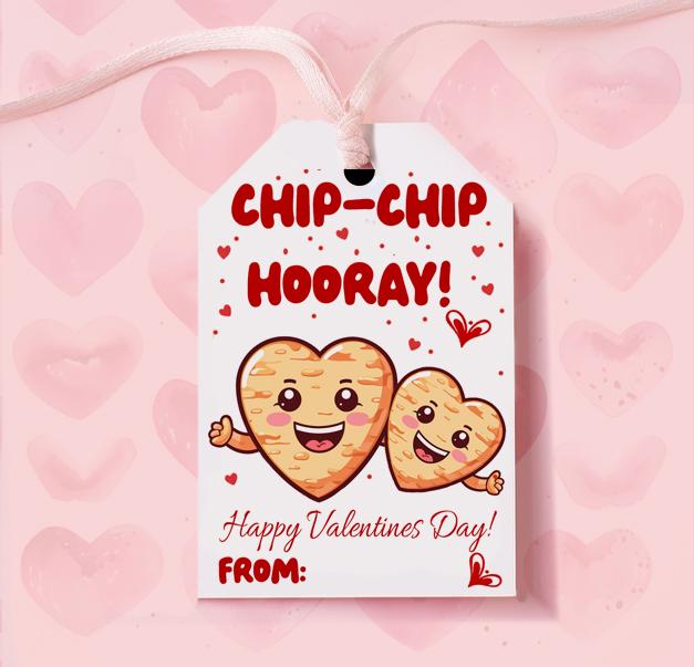 PRINTABLE Valentines Day Gift Tag/chip Chip Hooray Valentines Day Gift ...