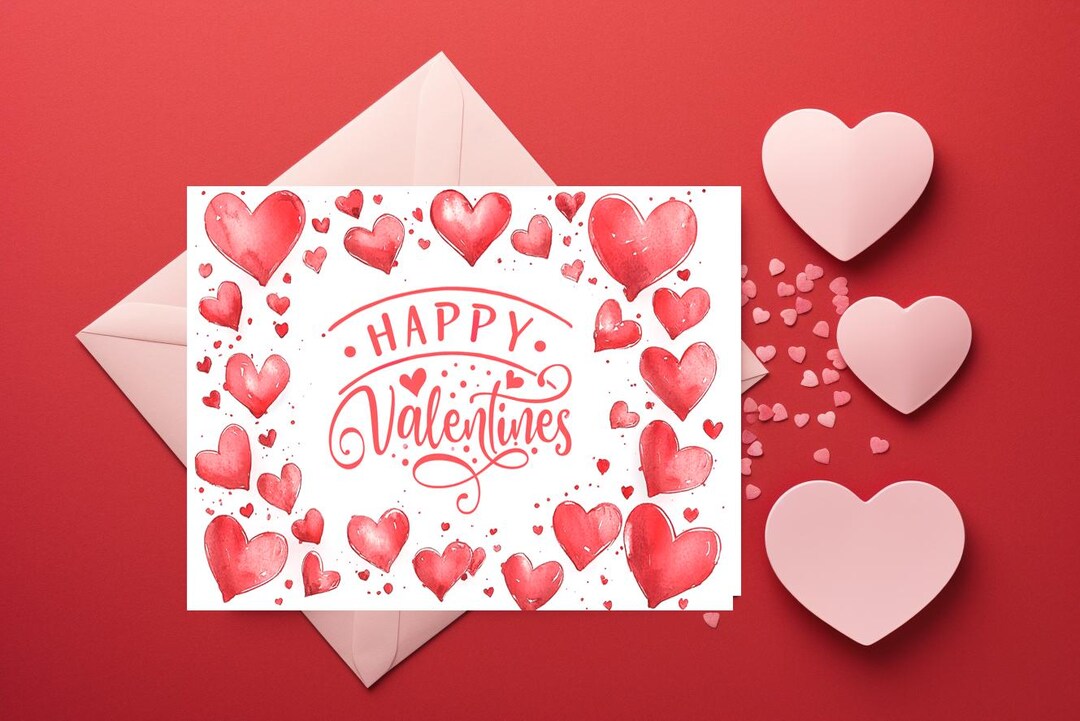 Digital Happy Valentines Day Card/printable Hearts Valentines Card ...