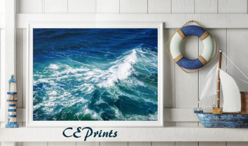 Ocean Wave Print Coastal Print Nautical Print Turquoise Sea Wave Art ...
