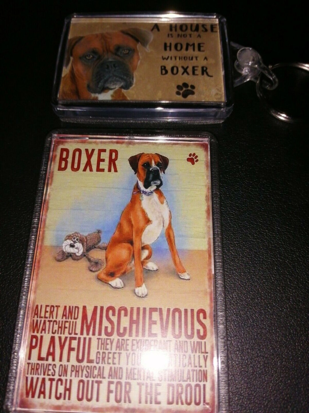 Fridge Magnet and Double Sided Keyring/ Bag Charm Boxer Dog Pet Owner ...