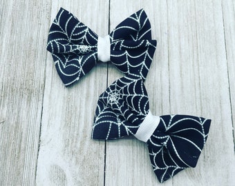 Pink Glitter Pigtail Bows x2 With White Spider Embellishment. Baby Hair ...
