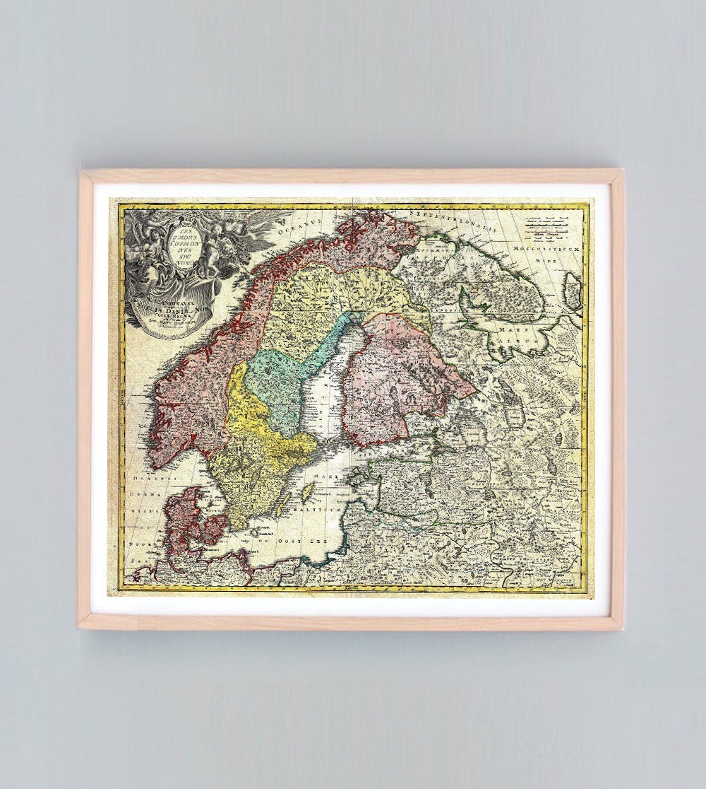 Digital Download Vintage Map of Scandinavia, Norway, Sweden, Denmark - Etsy