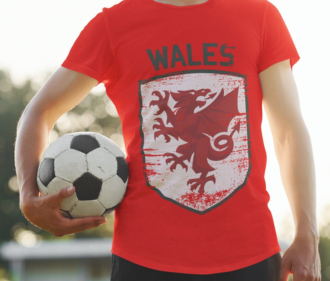 Wales Soccer Shirt, 2022, 2023, DISTRESSED, Welsh Flag, Welsh Dragon ...