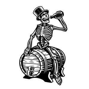 Skeleton Drinking Beer SVG, Beer Barrel Clipart, Vintage Skeleton ...