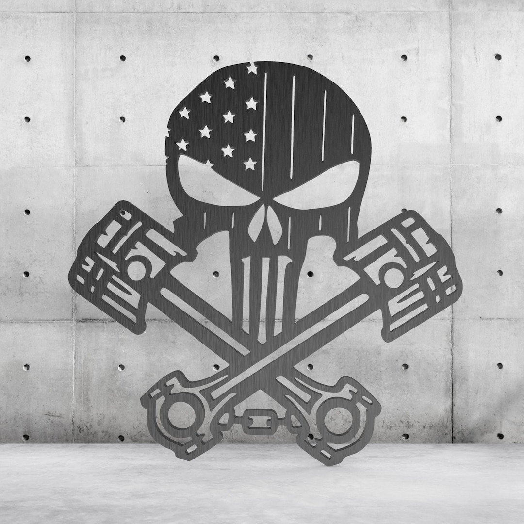 American Flag Skull With Engine Pistons | Garage Wall Art Svg, Dxf, Stl ...