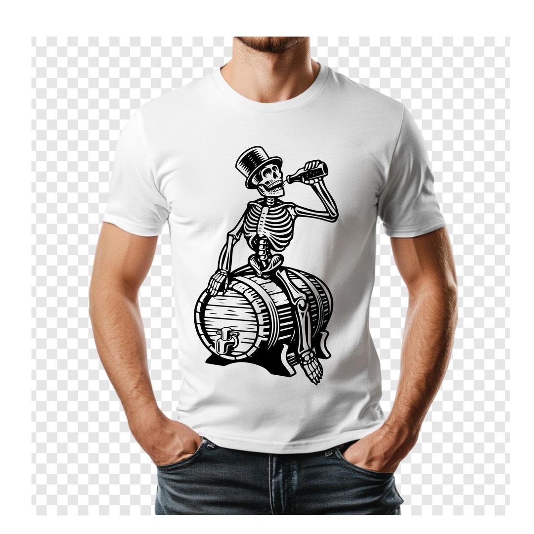 Skeleton Drinking Beer SVG, Beer Barrel Clipart, Vintage Skeleton ...