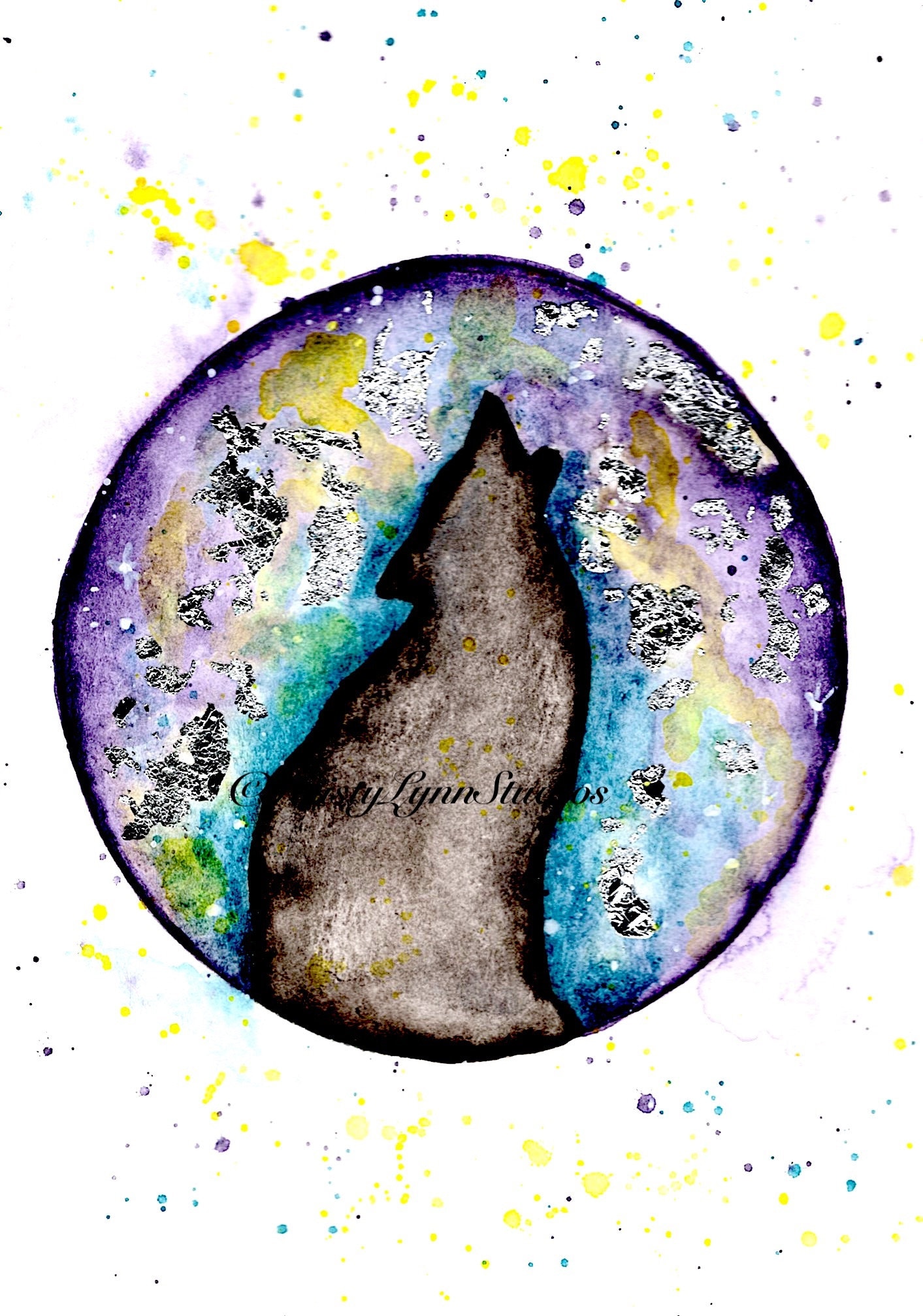 FULL MOON WOLF Full Moon With Wolf Watercolor Painting Art - Etsy