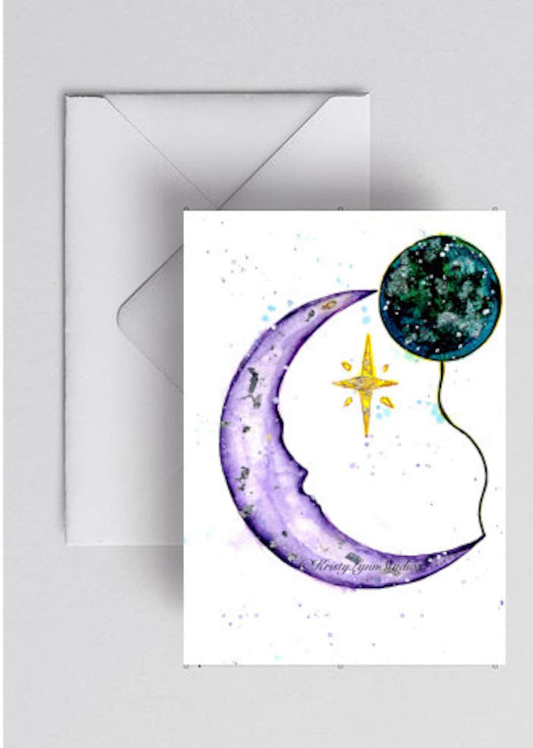 Crescent Moon Watercolor Greeting Card - Etsy