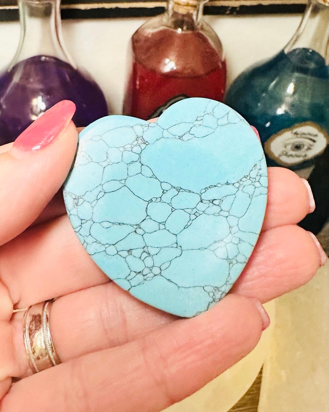 Turquoise Heart Worry Stone: Green Howlite Palm Stone - Etsy