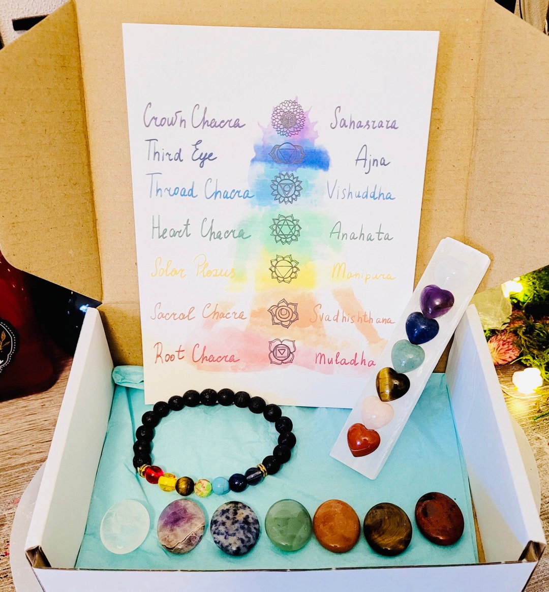 Chakra Kit Chakra Palm Stones, Chakra Selenite Wand, Chakra Bracelet ...